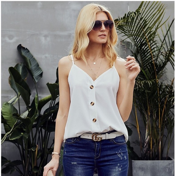 Tops | White Button V Neck Tank Top | Poshmark